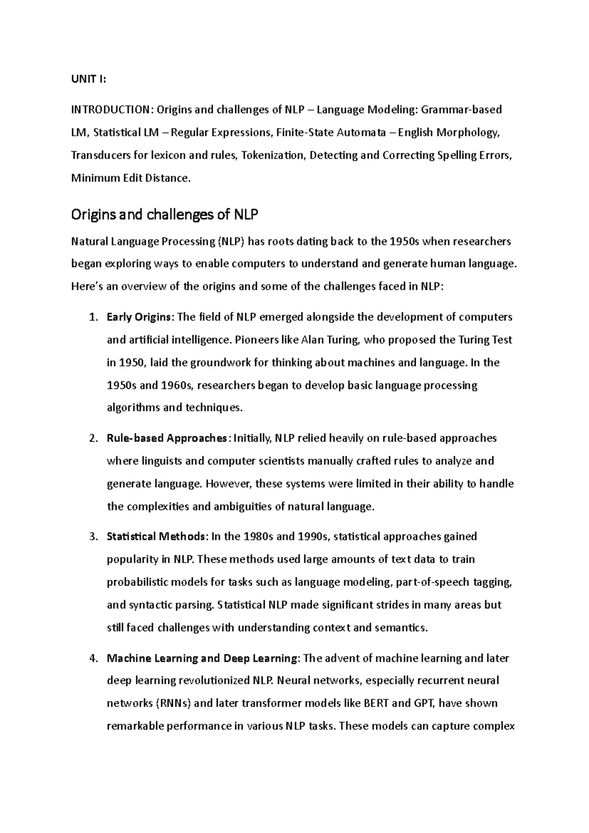 Unit 1 NLP-R20: Introduction to Natural Language Processing Notes - Studocu