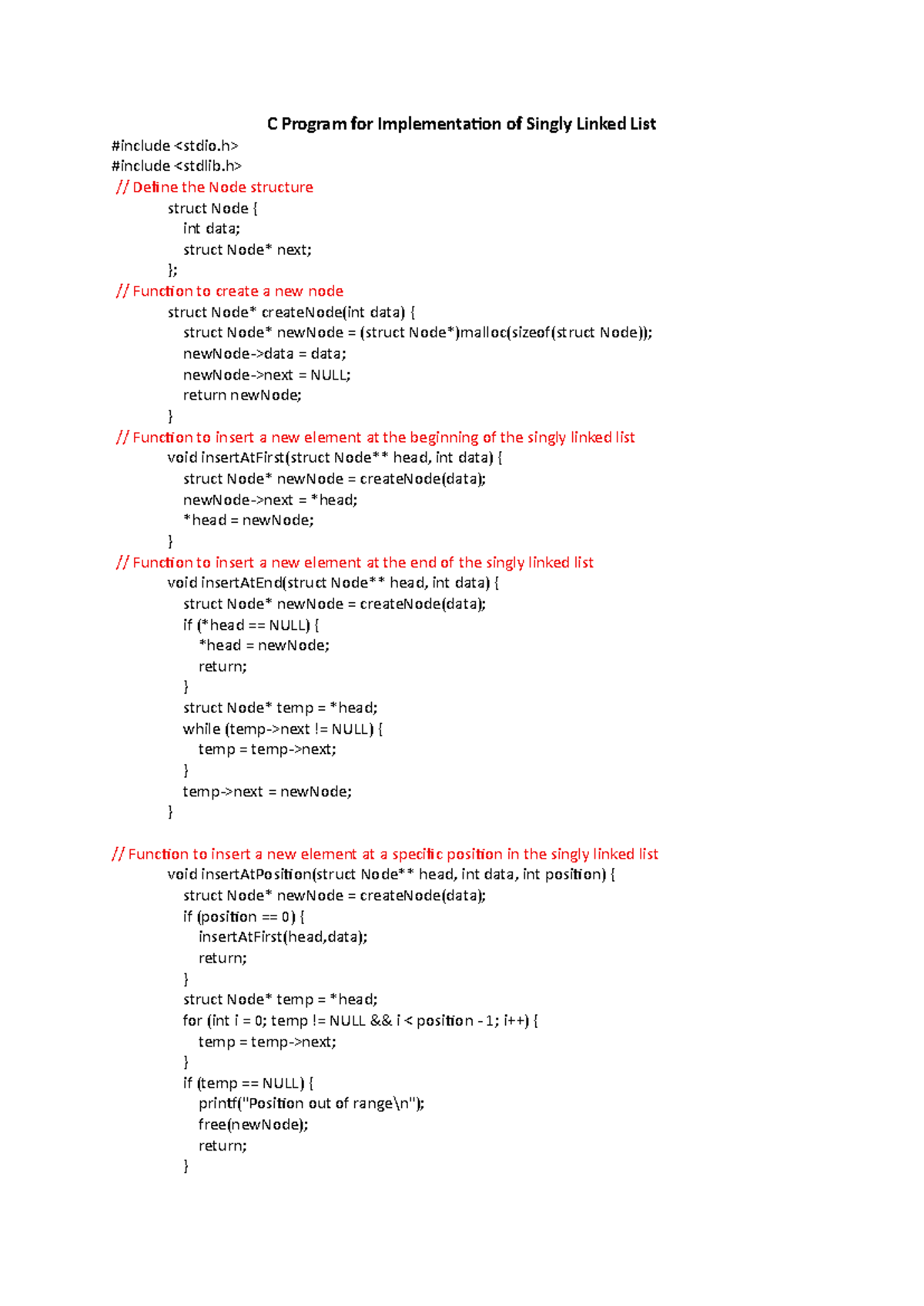 C Programming: Singly Linked List Implementation Guide - Studocu