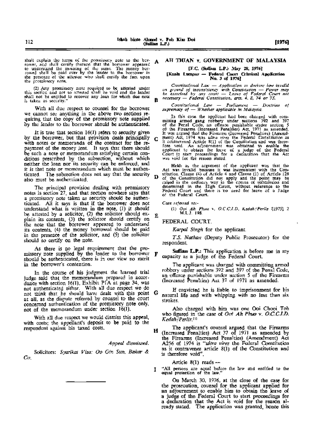 AH Thian v Government of Malaysia: Promissory Note & Constitutional Law ...