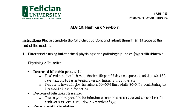 NURS 415 ALG 10: High Risk Newborns - Key Concepts & Care Guidelines ...