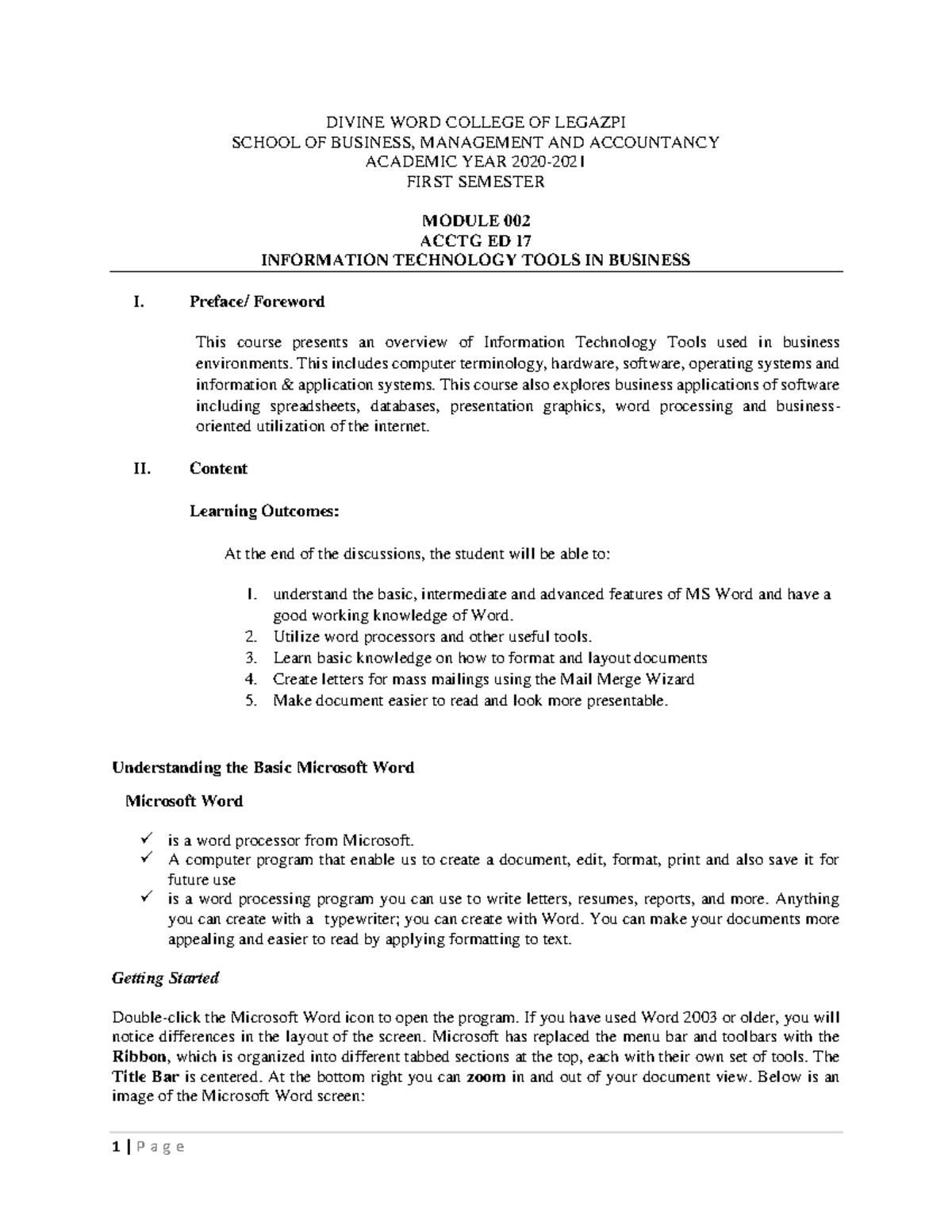 Module 002 - MS Word Overview & Features for ACCTG ED 17 - Studocu