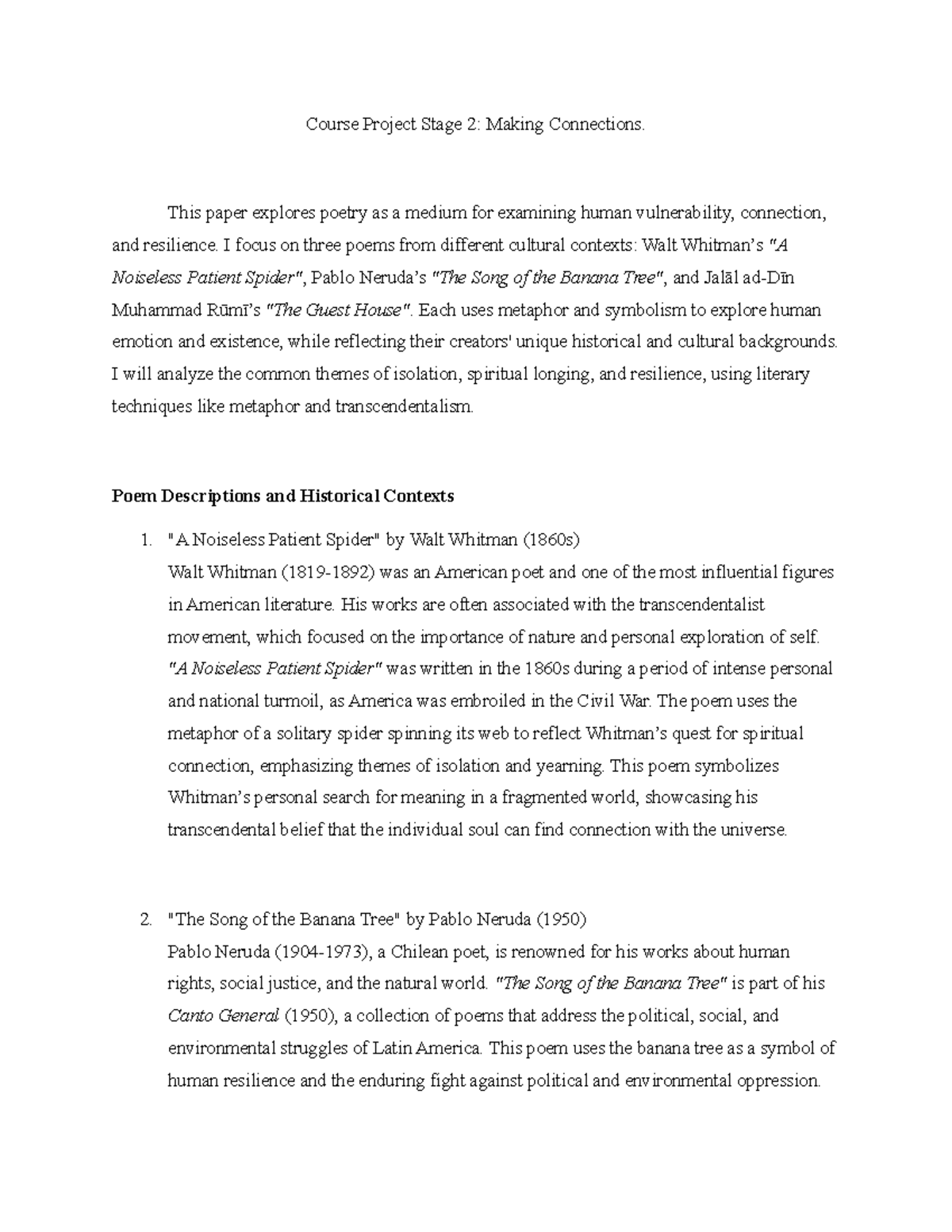 Humanity 100 - Course Project Stage 2: Analyzing Poetic Connections ...