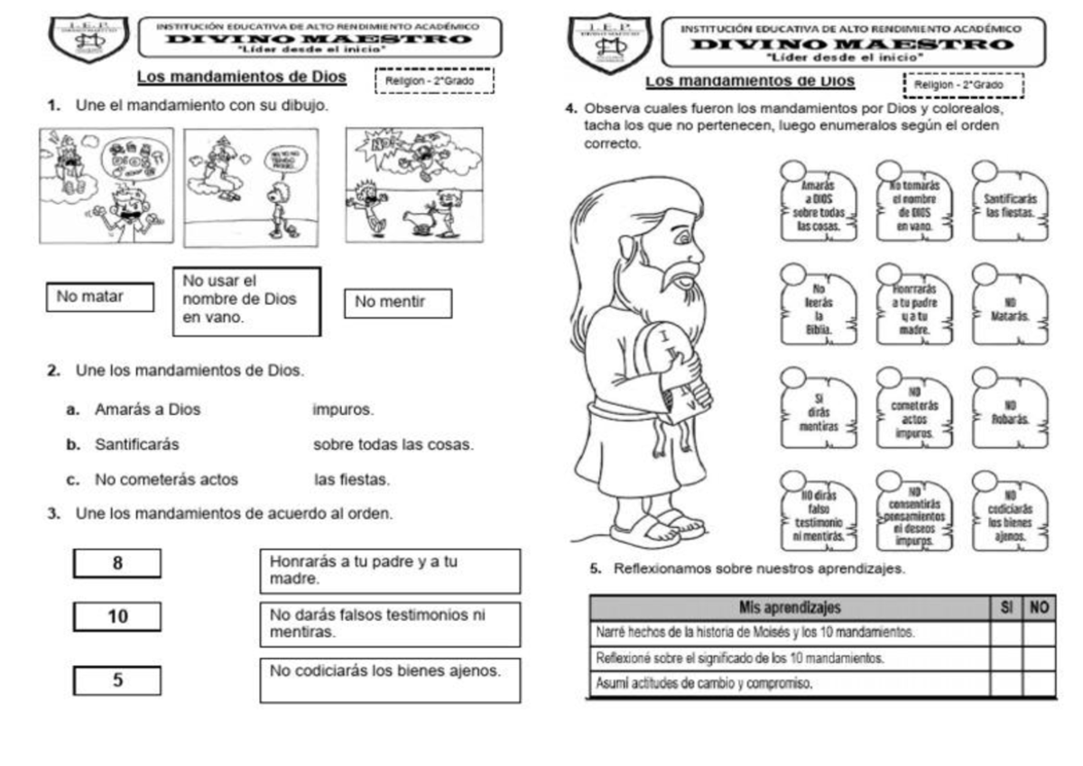 Actividades De Los 10 Mandamientos