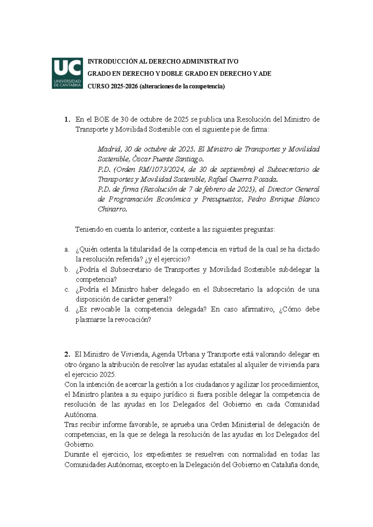 Supuestos Práctica: Alteraciones de Competencia - Grado en Derecho ...