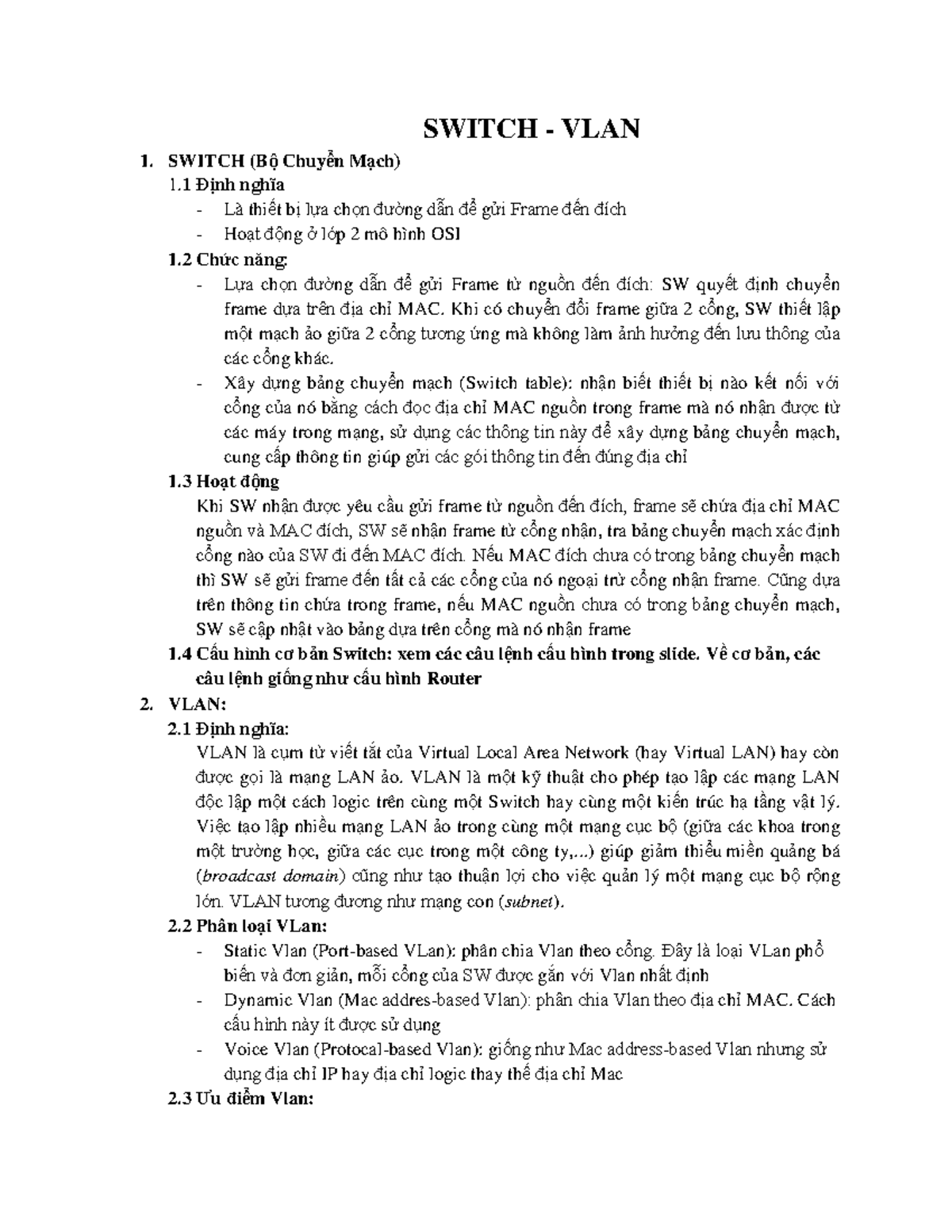 Switch - VLAN - fbfbf - SWITCH - VLAN SWITCH (Bộ Chuyển Mạch) 1 Định ...