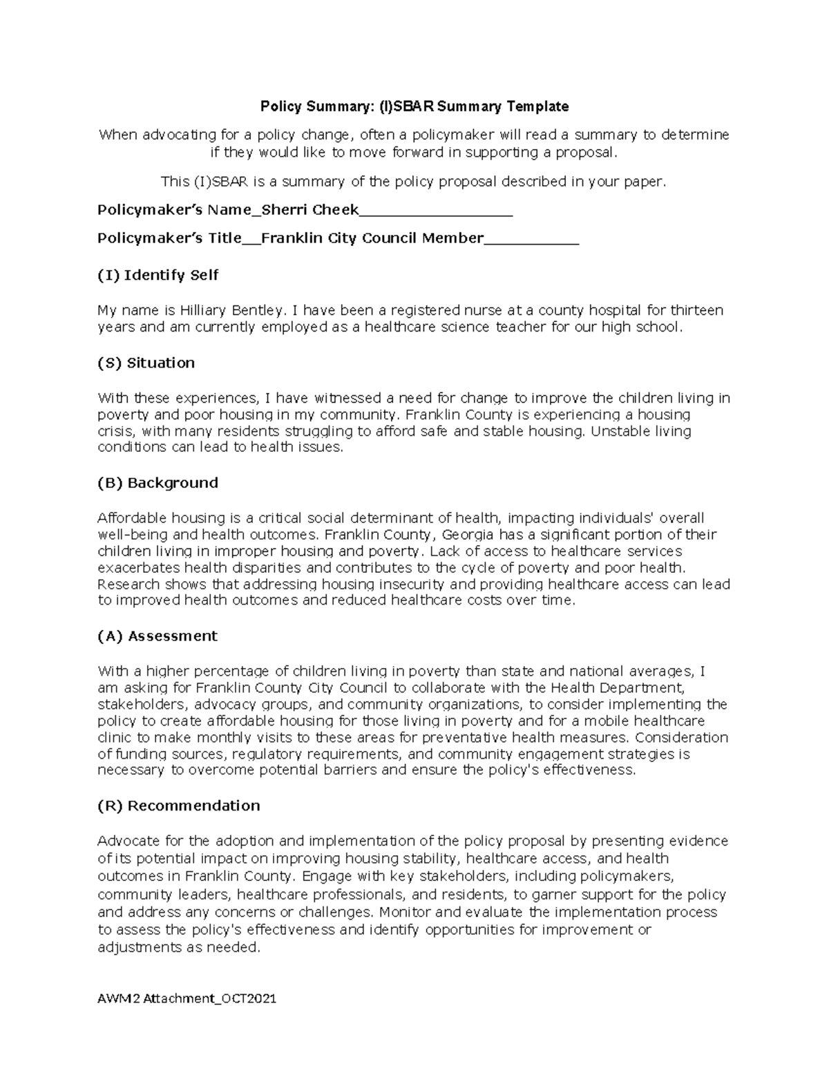 (I)SBAR Summary D025 - Policy Summary: (I)SBAR Summary Template When ...