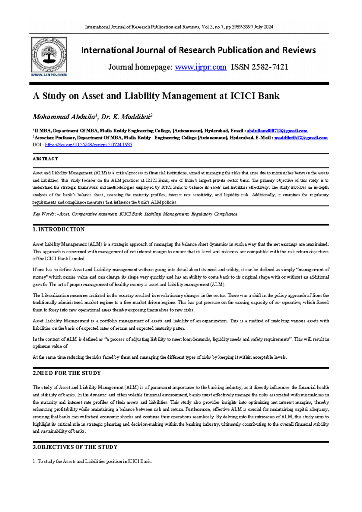 A Study on Asset and Liability Management Practices at ICICI Bank (MBA) - Studocu