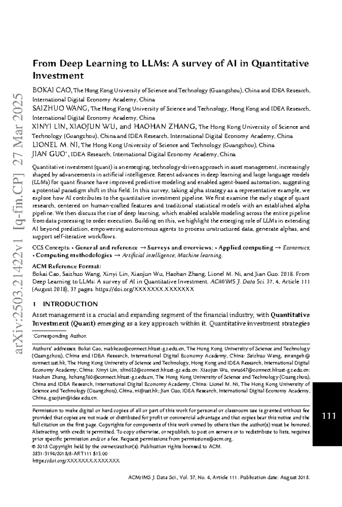 From Deep Learning to LLMs: AI in Quantitative Investment Survey (BOKAI ...