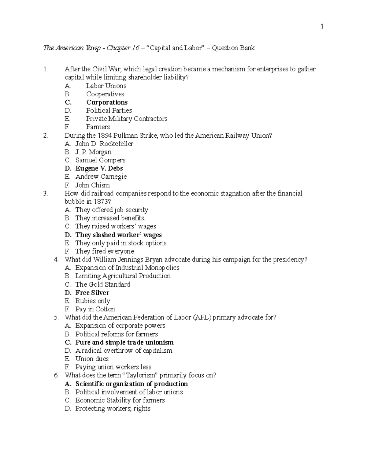 HIST 1302 - Week 1: Labor and Capital Issues Notes & Questions - Studocu