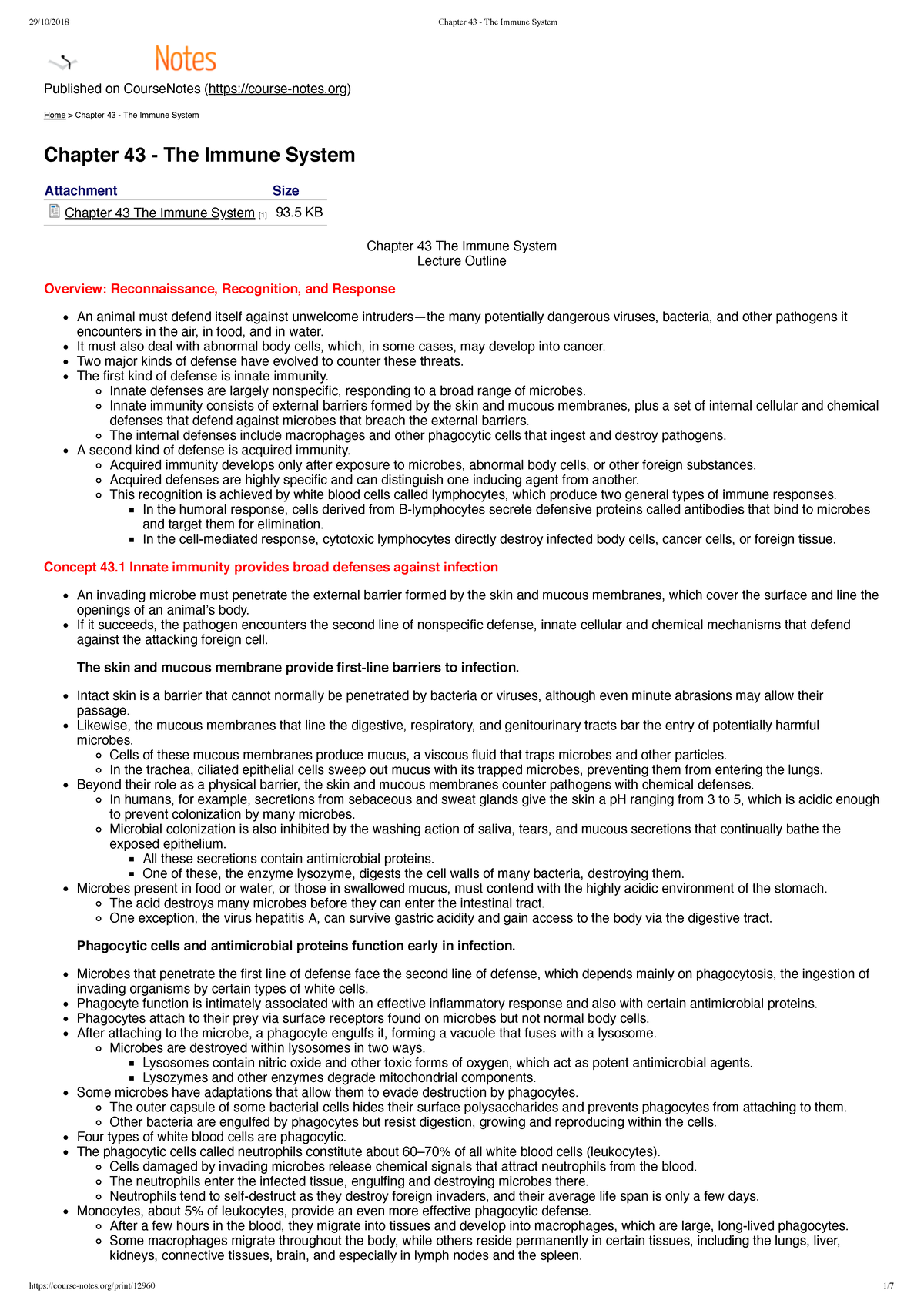 Chapter 43 - The Immune System: Key Concepts and Mechanisms (BIO 101 ...