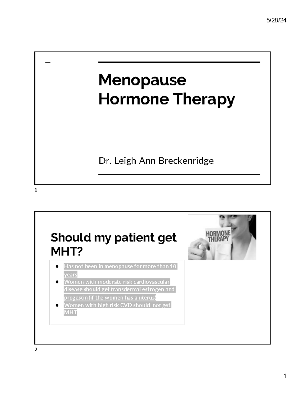 5-MHT - Menopause Hormone Therapy Guidelines and Recommendations - Studocu