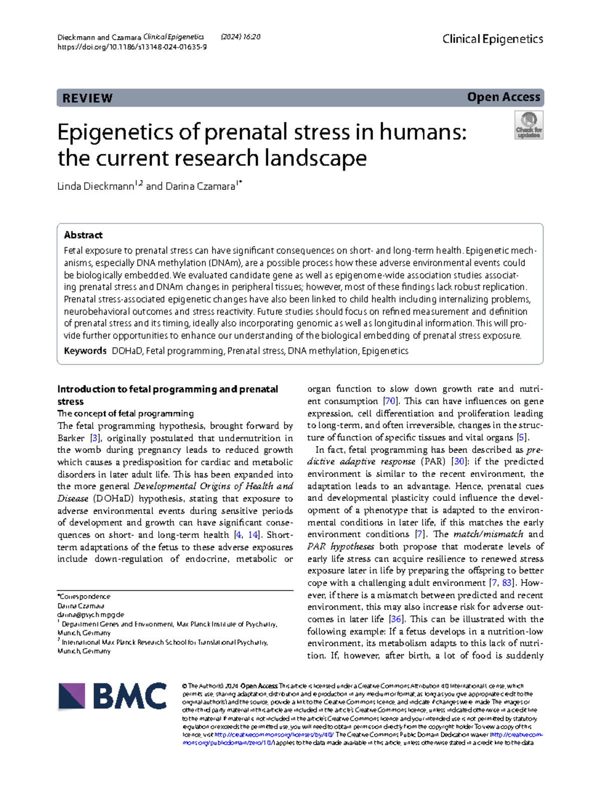 Epigenetics of Prenatal Stress: Insights from Dieckmann & Czamara (2024 ...