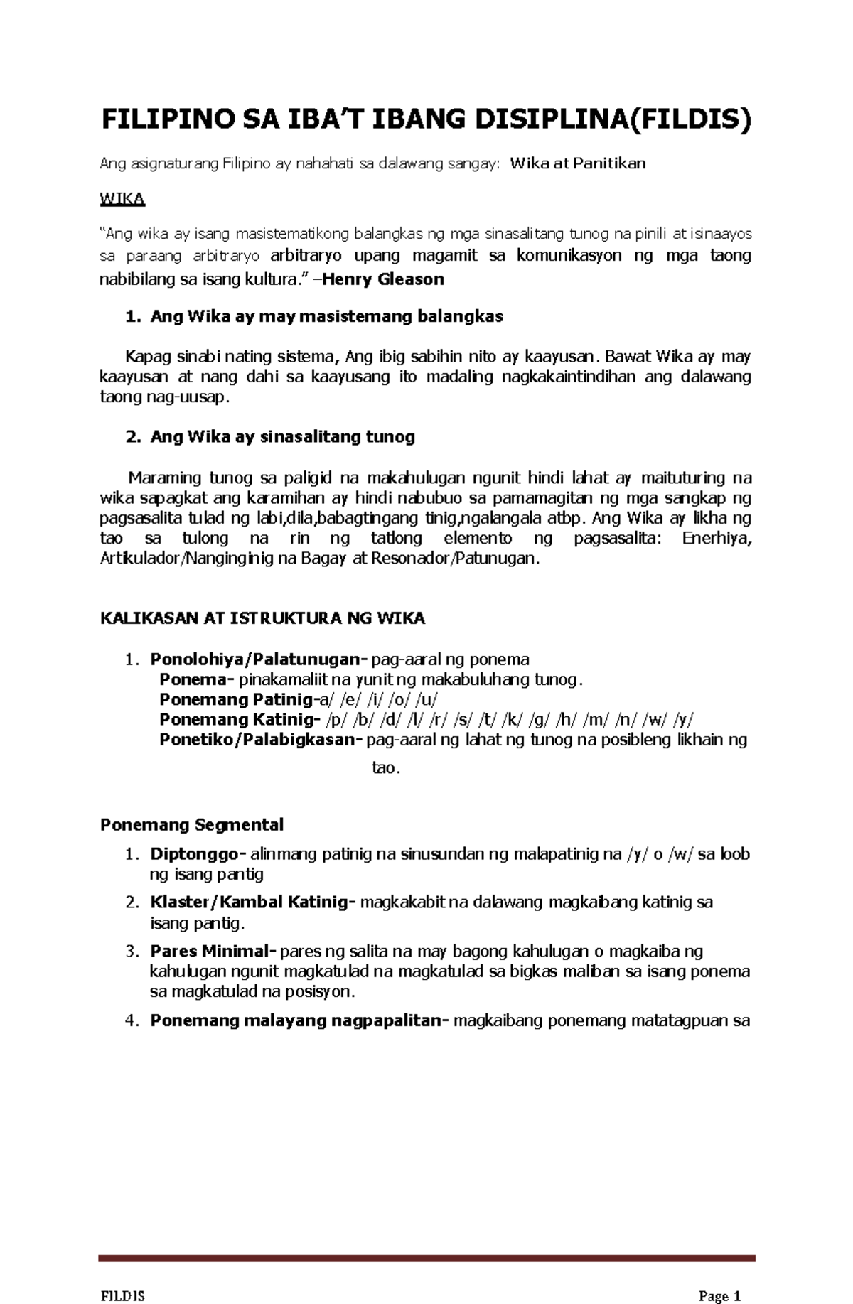FILDIS: Rebyu sa Wika at Panitikan ng Filipino - Studocu