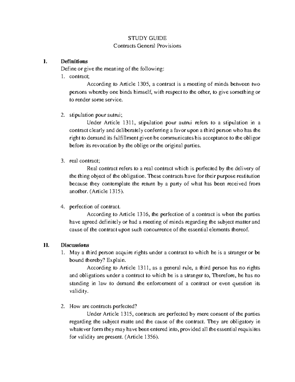 Contracts General Provisions Study Guide - Essentials for [Course Code ...