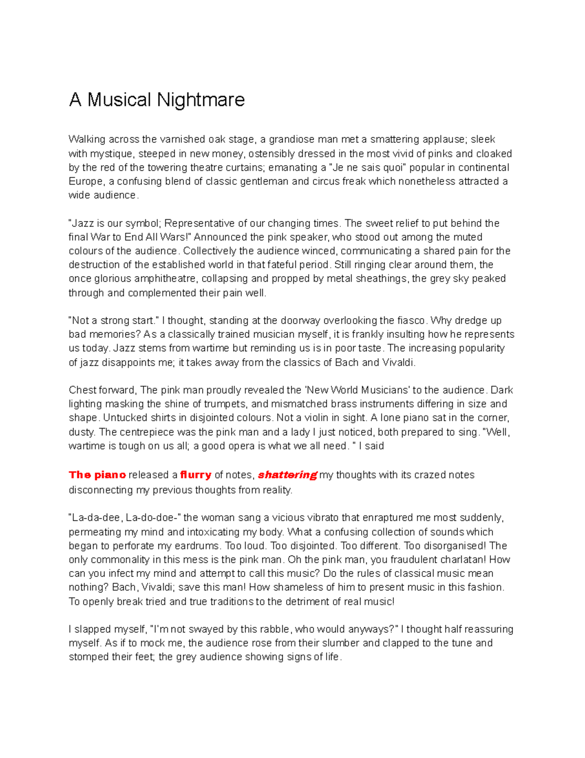 Imaginative Essay: A Musical Nightmare - A 1920s Jazz Dilemma - Studocu