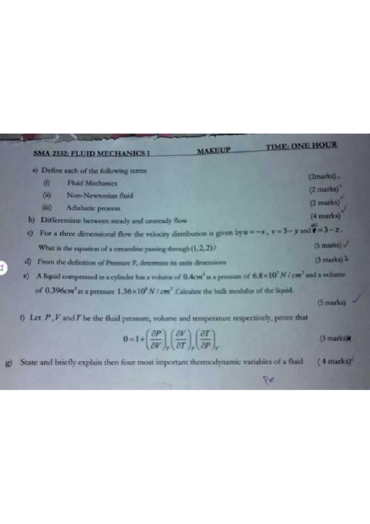 SMA 2332: Fluid Mechanics 1 Makeup Exam Notes - Studocu