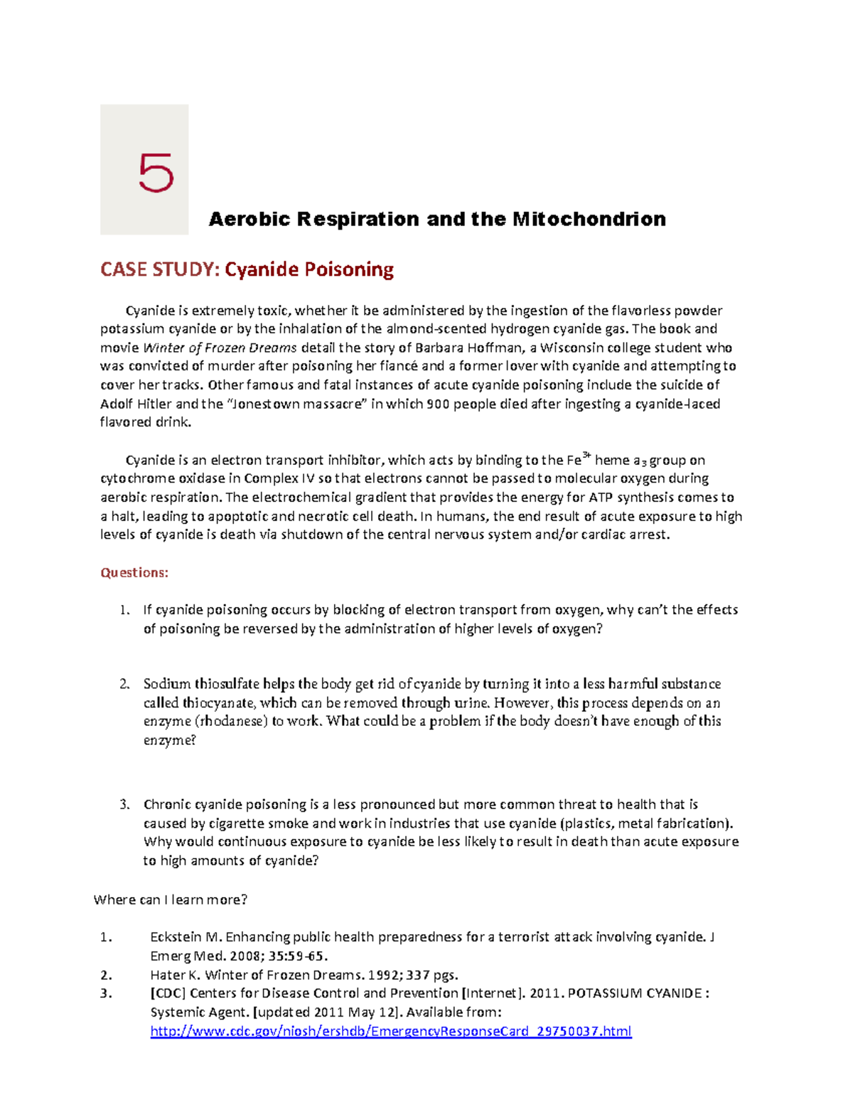 Ch05 Case Study: Cyanide Poisoning and Aerobic Respiration - Studocu