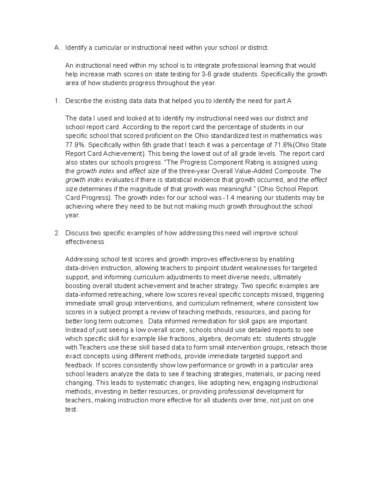 Professional Development Proposal for Math Instruction Improvement (EDU ...