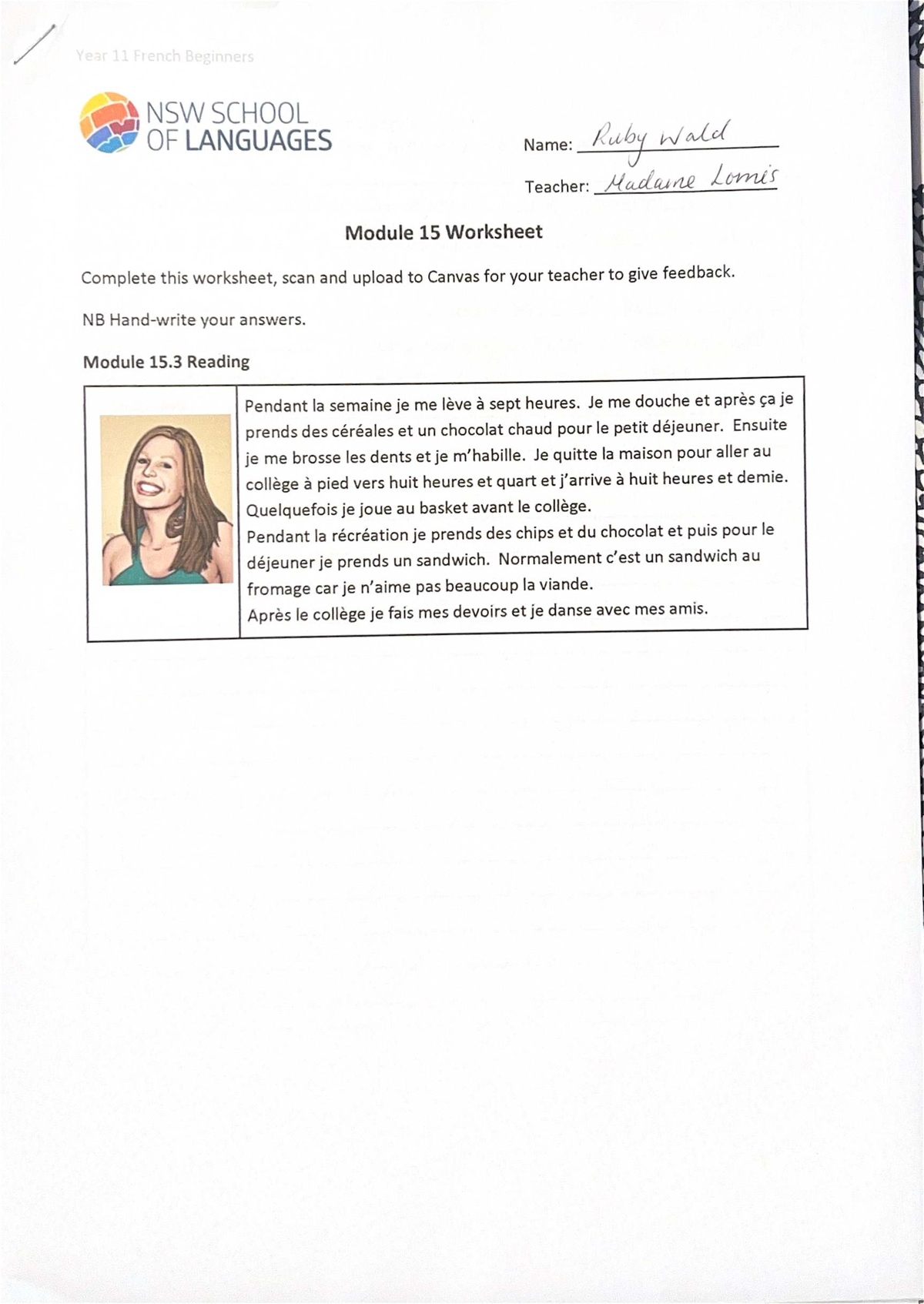 Module 15 Worksheet - Daily Routine in French - Studocu