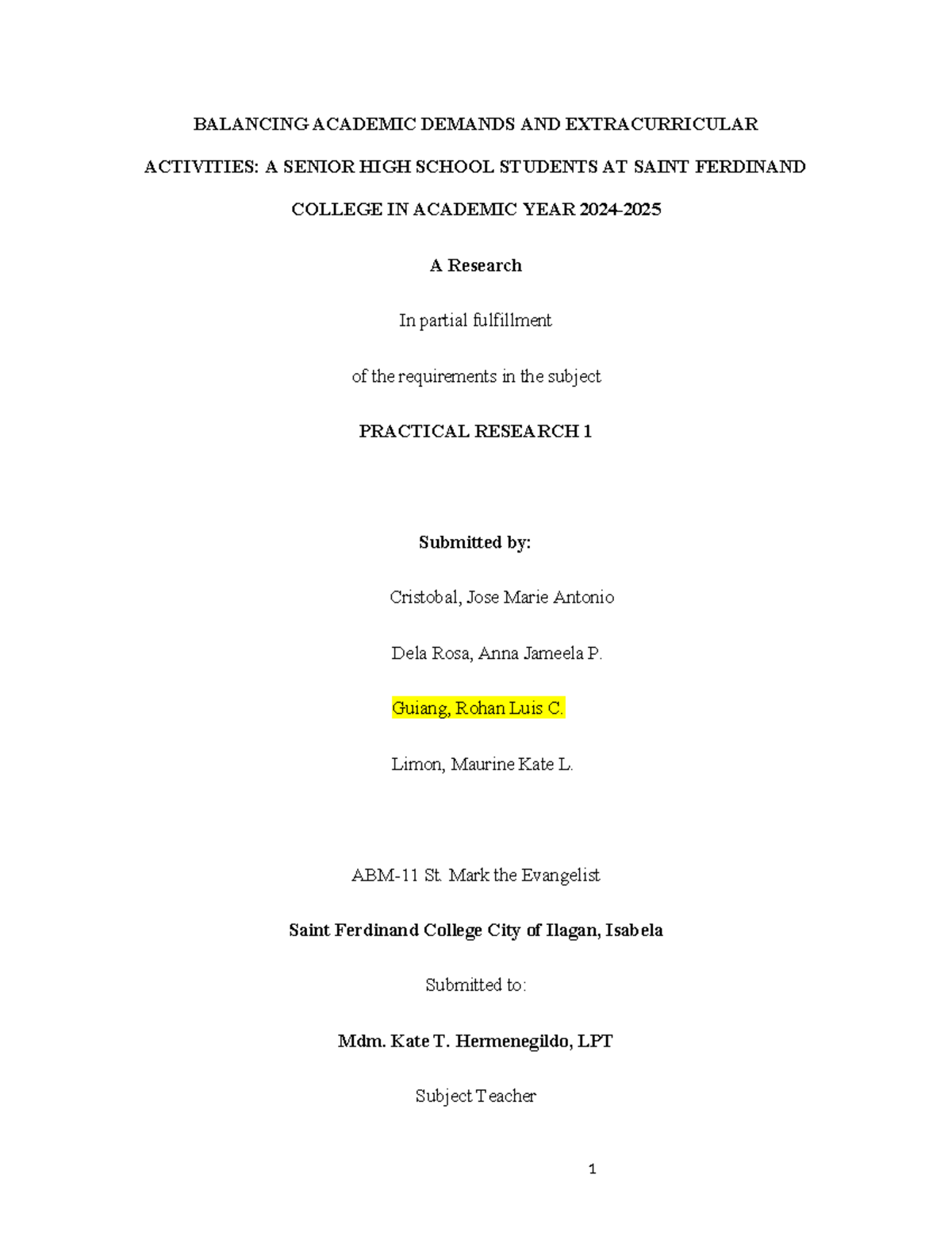Balancing Academics and Extracurriculars: Insights from Grade 11 ...
