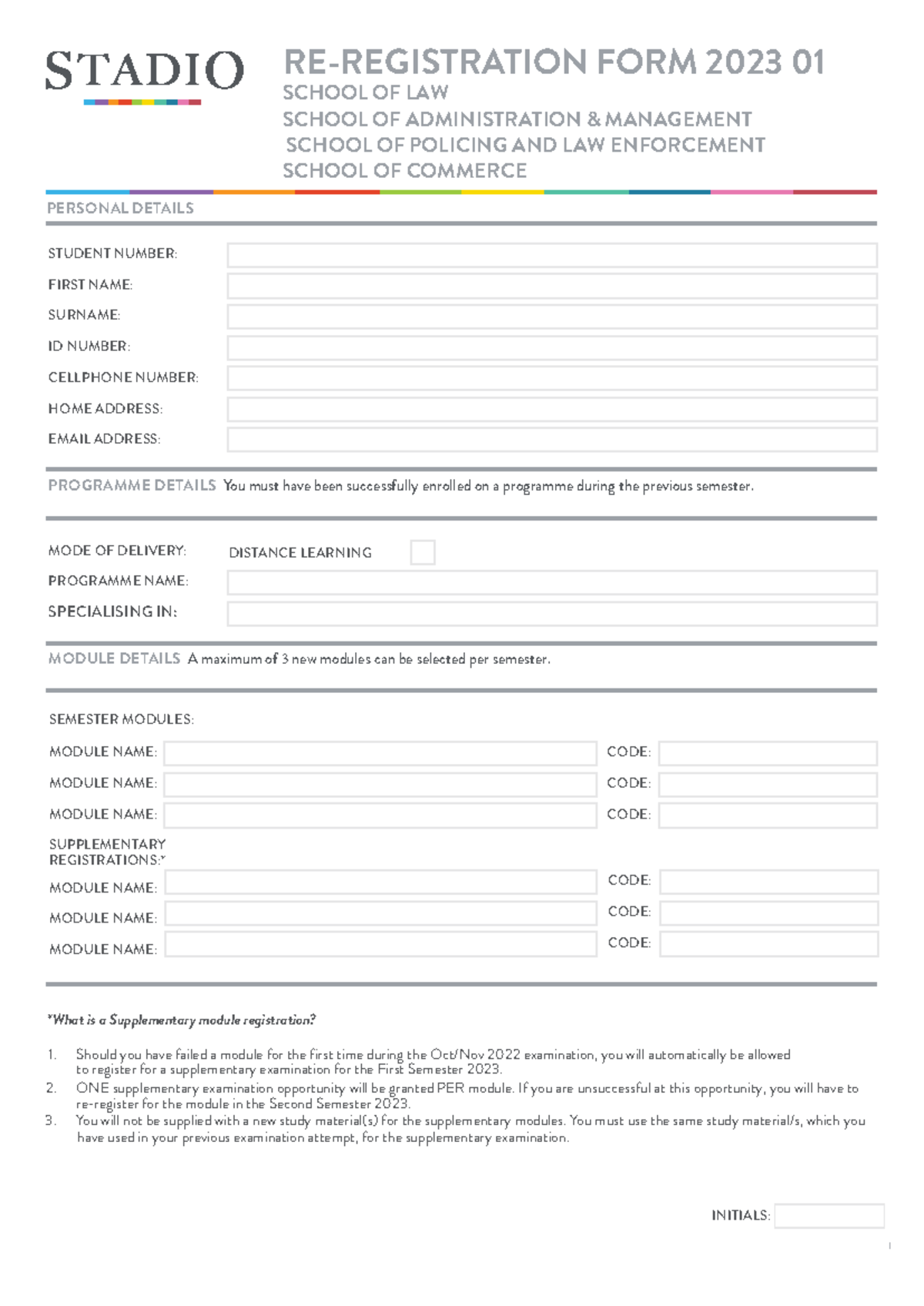 Stadio Law & Management Re-registration Application Form 2023 - Studocu