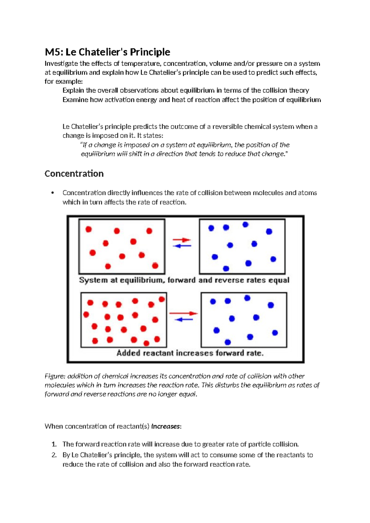 Equilibrium and Collision Theory - Notes - M5: Le Chatelier's Principle ...
