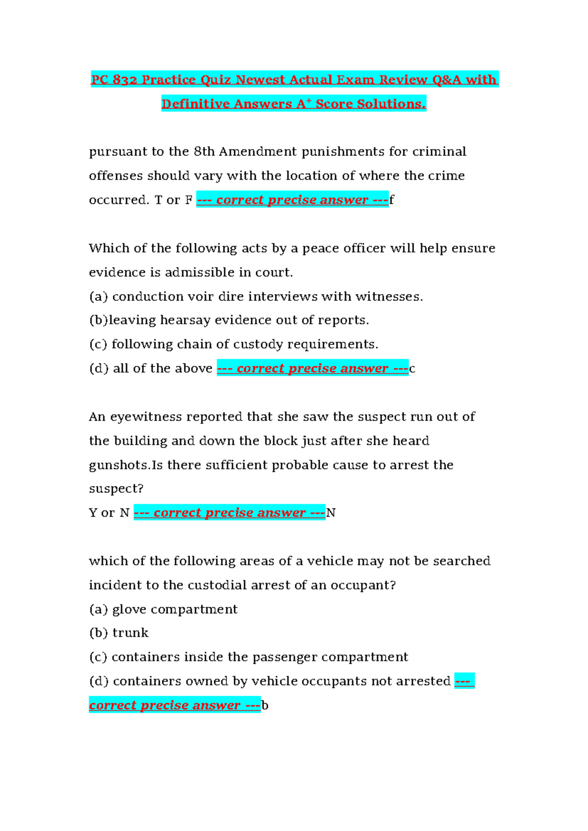 PC 832 Practice Quiz: Latest Exam Review Q&A with Definitive Answers ...