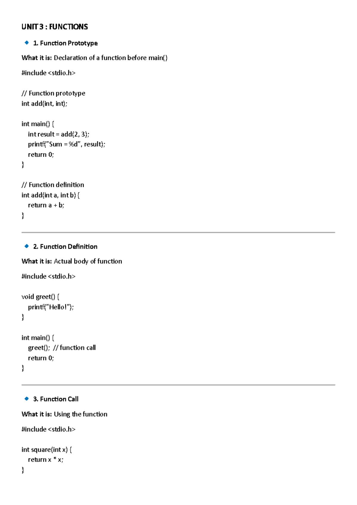 CSE101 Unit 3 & 4: Functions and Arrays Overview - Studocu