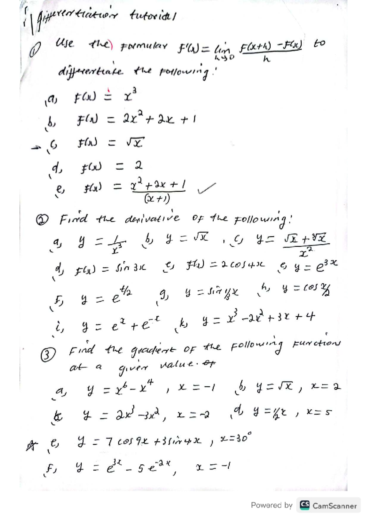 Differentiation Tutorial: Derivatives, Gradients & Motion Analysis CS - Studocu