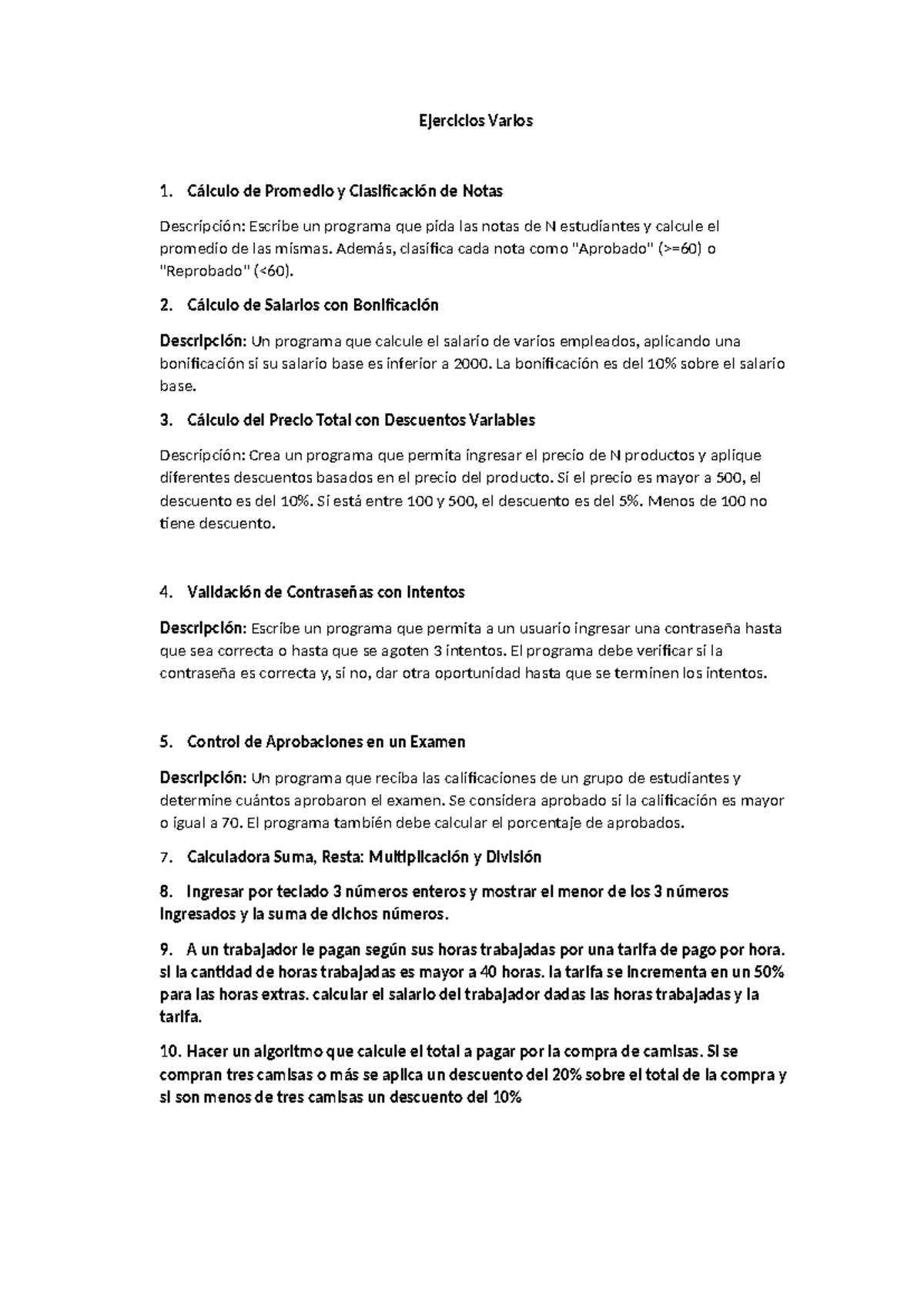 Tarea 03 - dadasd - Ejercicios Varios Cálculo de Promedio y ...