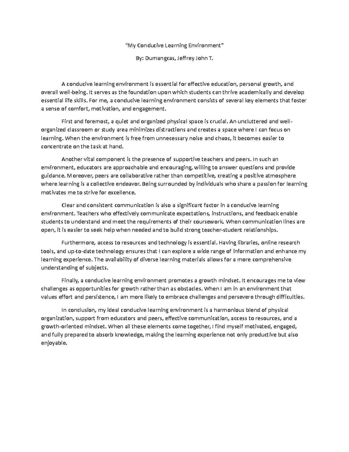 Conducive Learning Environment: Key Elements for Success - Studocu