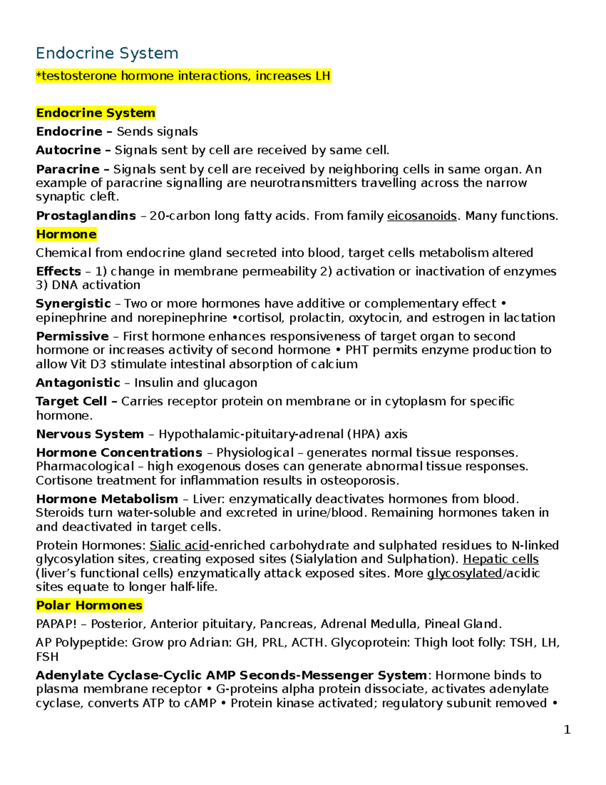 BIOM 3200 Final Exam Notes on Endocrine System Hormones - Studocu
