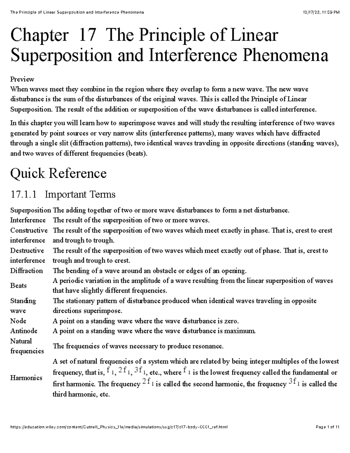 Chapter 17: Principle of Linear Superposition & Interference Phenomena - Studocu