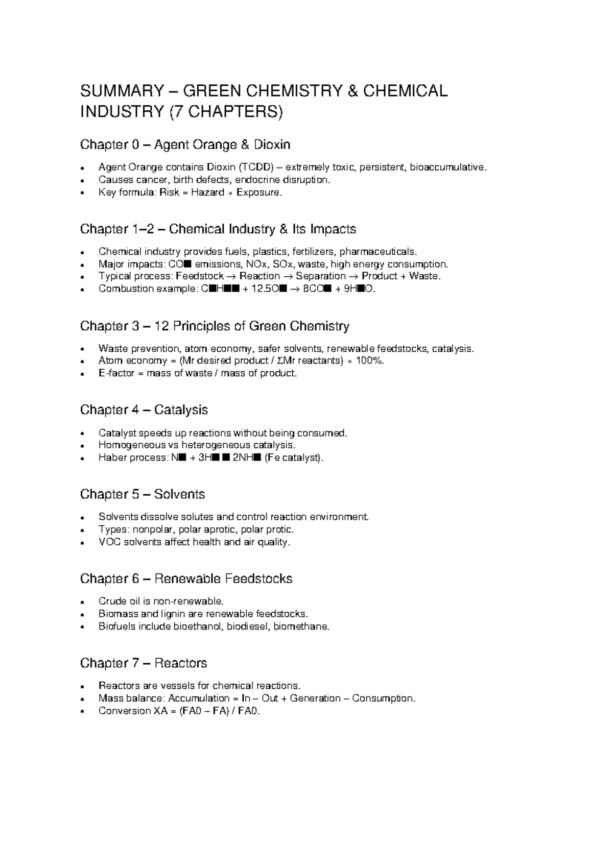 Green Chemistry (CHEM 101) 7 Chapters Summary - Studocu