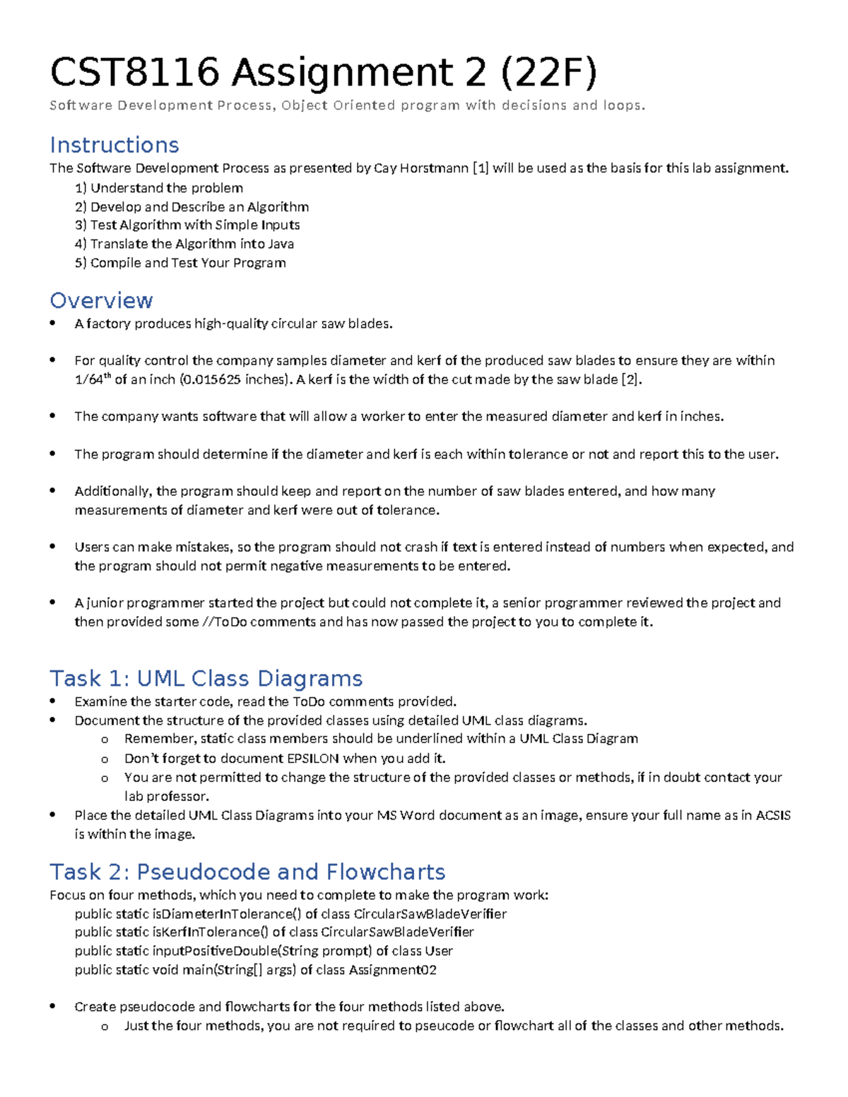 CST8116 Assignment 2 (22F) Software Development Process: OOP with Java ...