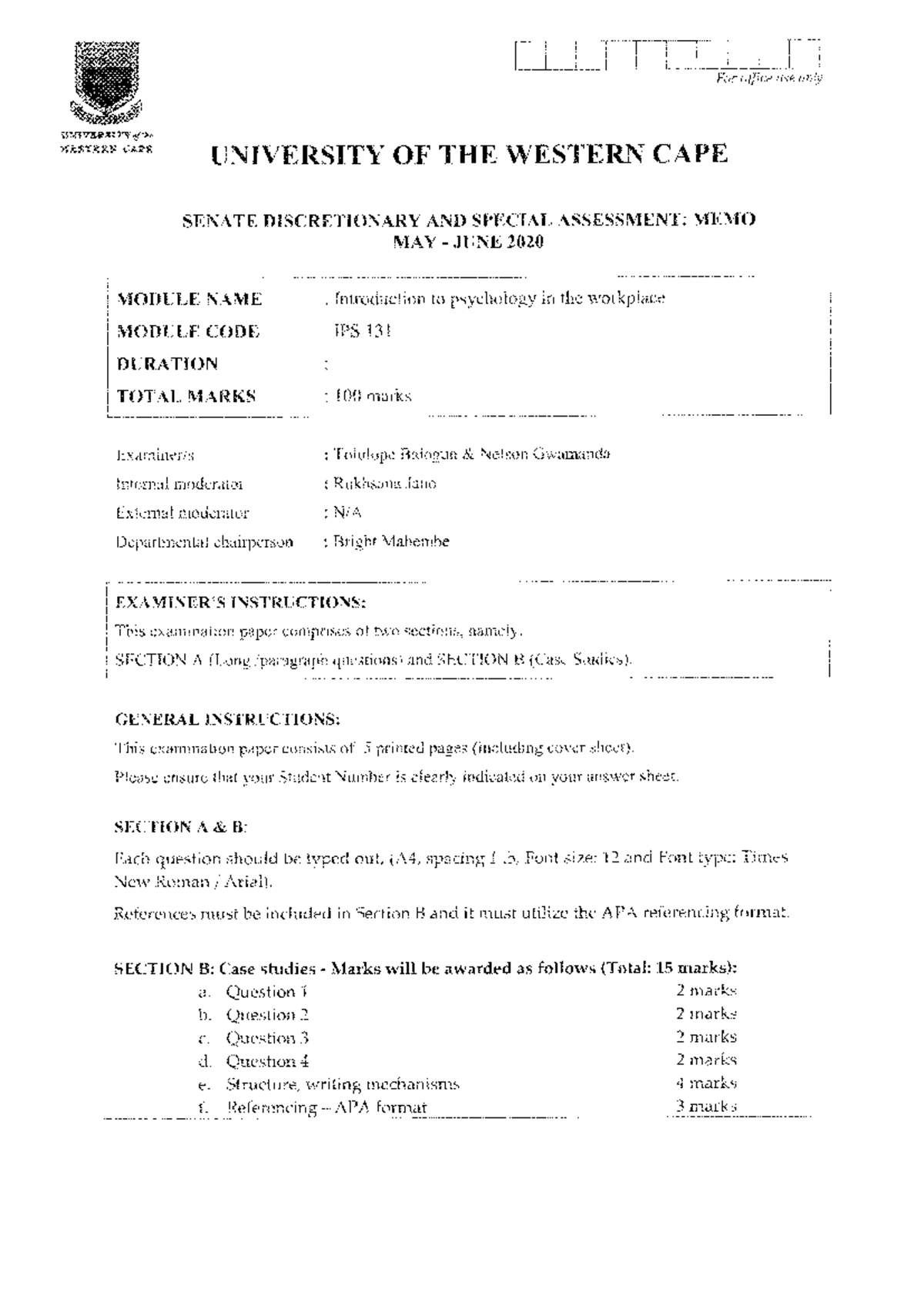 IPS131 May-June 2020 - Discretionary & Special Assessments Memo - Studocu