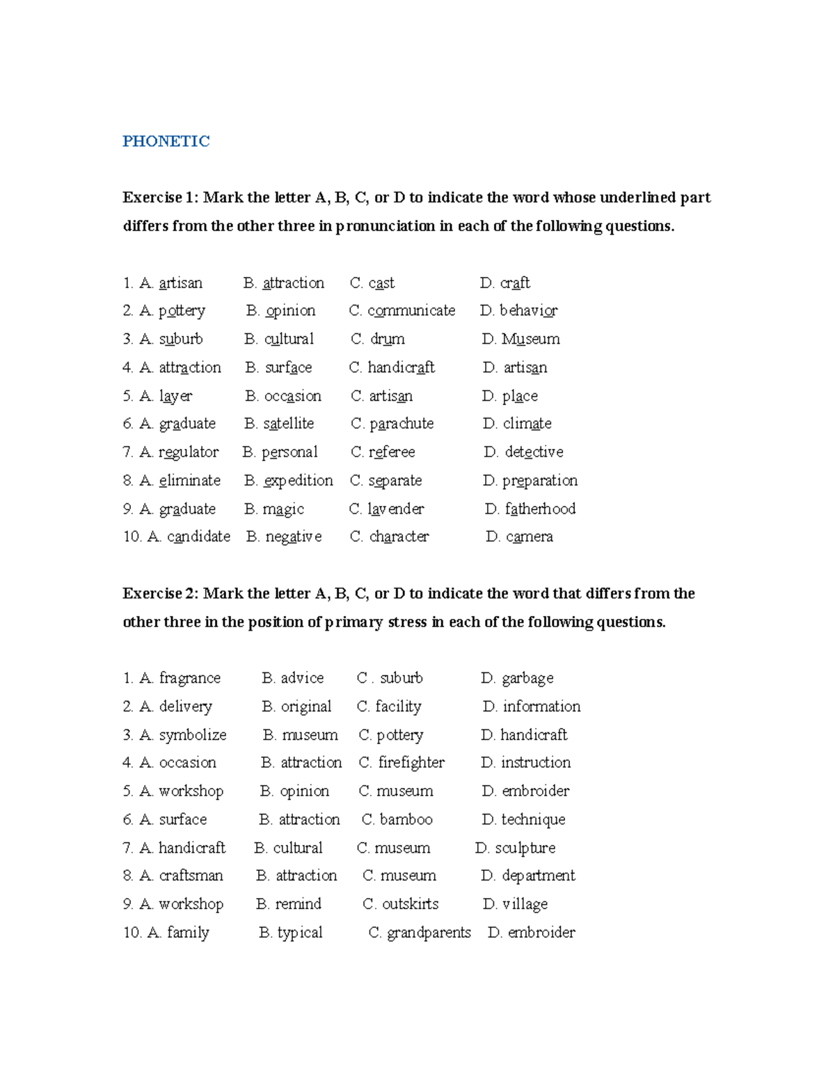 PHONETIC & VOCABULARY Exercises for Grade 9 Revision - Studocu