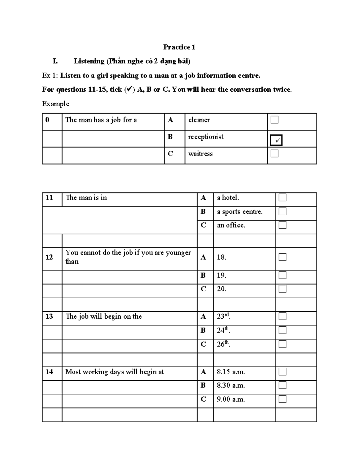 Practice 1 - English Listening Test with Exercises and Answers - Studocu
