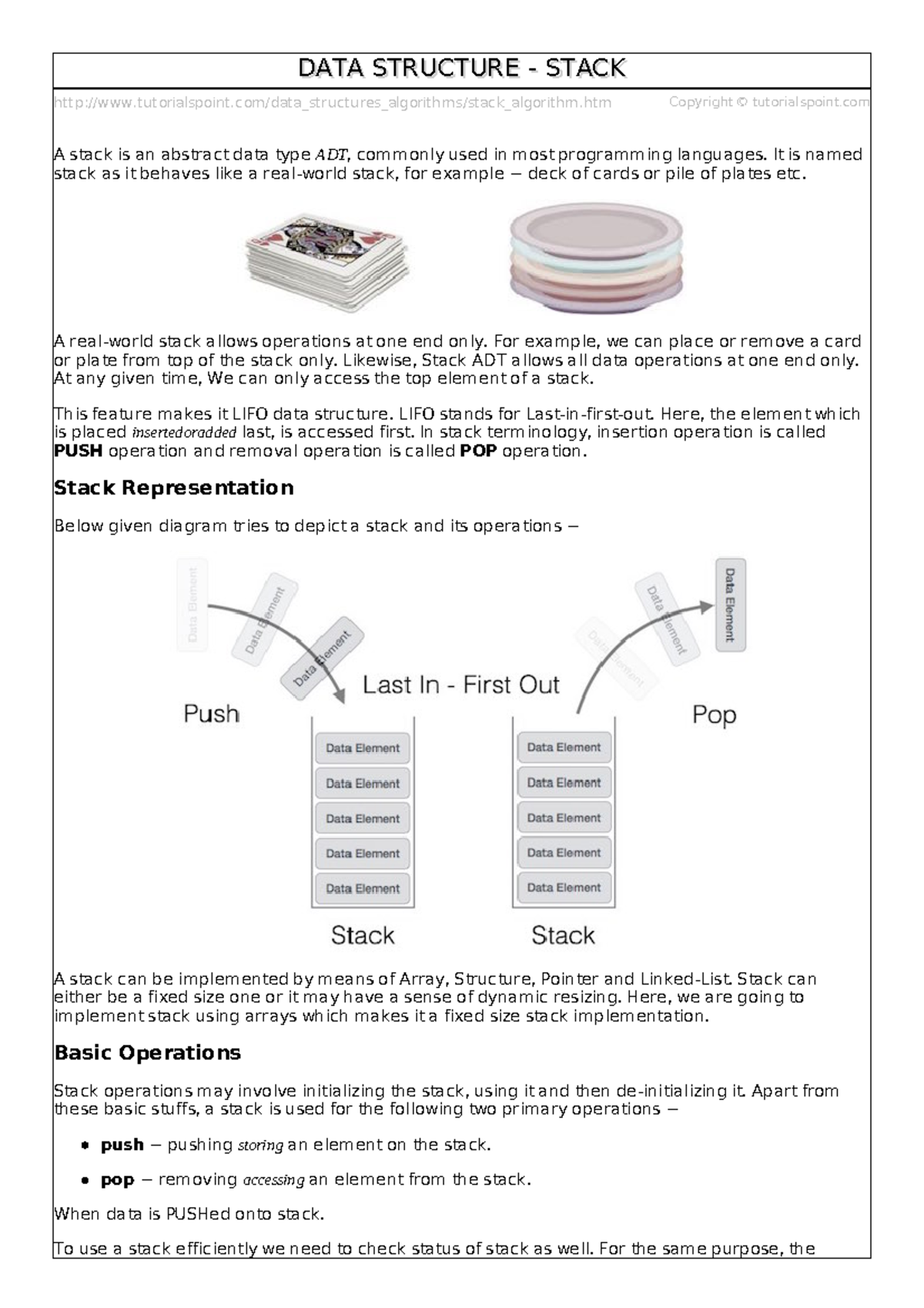 Stack Algorithm Notes - DATA STRUCTURE (CS101) - Studocu