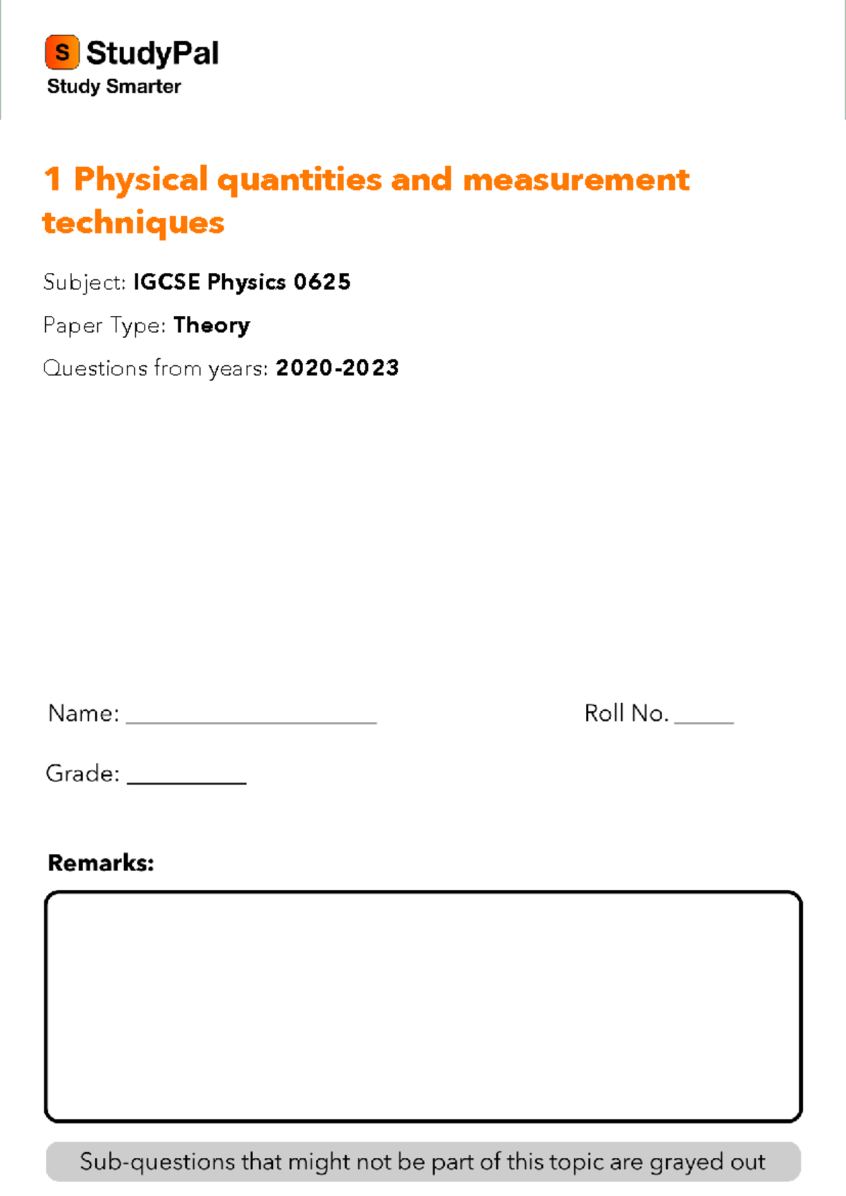 IGCSE Physics 0625: Theory Questions on Physical Quantities ...