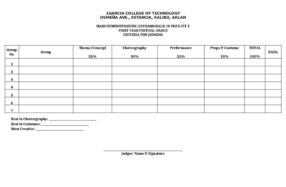 Adjudication Sheet Mass Demo 2025 - 1GARCIA COLLEGE OF TECHNOLOGY ...