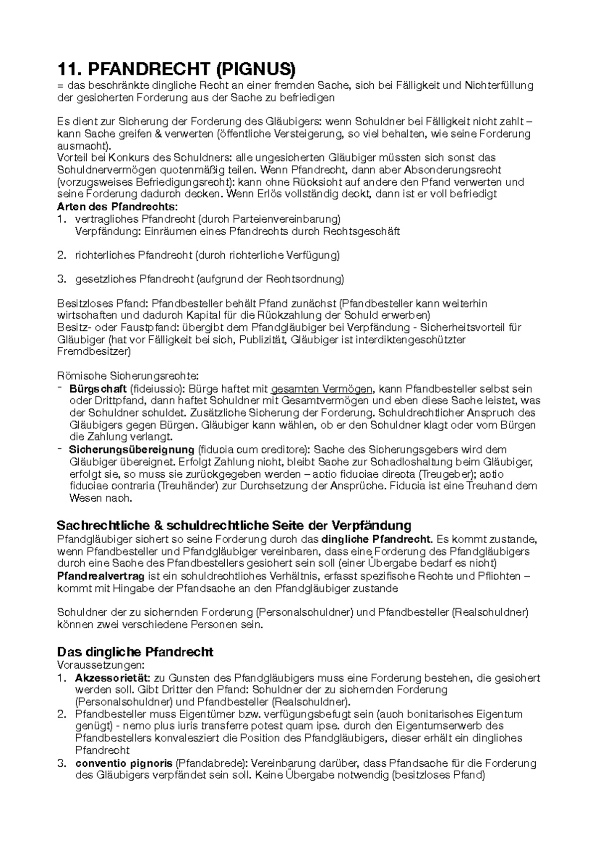Pfandrecht - Zusammenfassung Übungsbuch römisches Sachenrecht - 11 ...