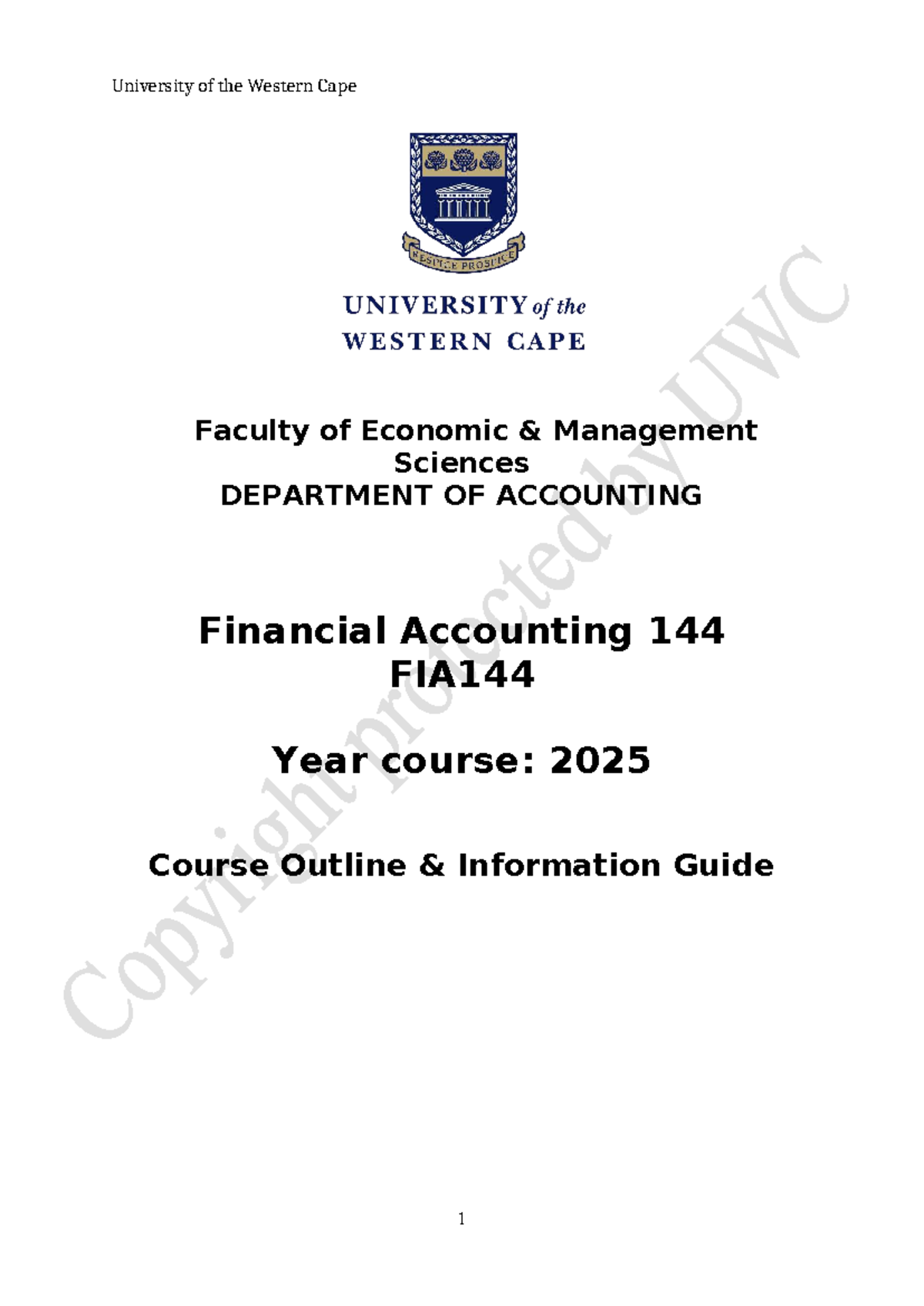 FIA144 2025 Financial Accounting Course Outline and Information Guide ...