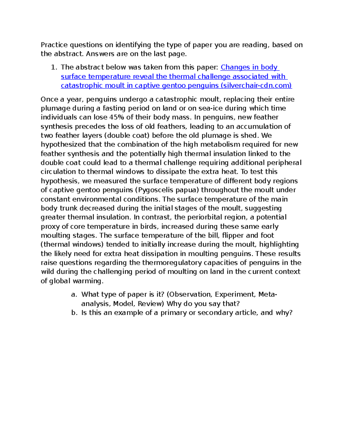 Abstract Practice Questions and Answers: Identifying Paper Types - Studocu