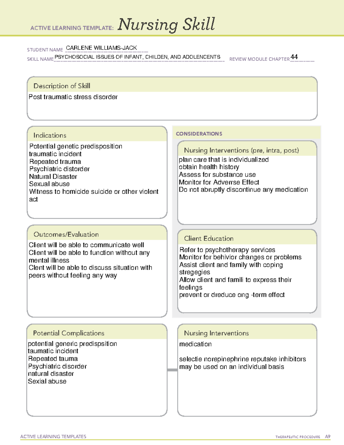Active Learning Template: Nursing Skills for Psychosocial Issues in ...