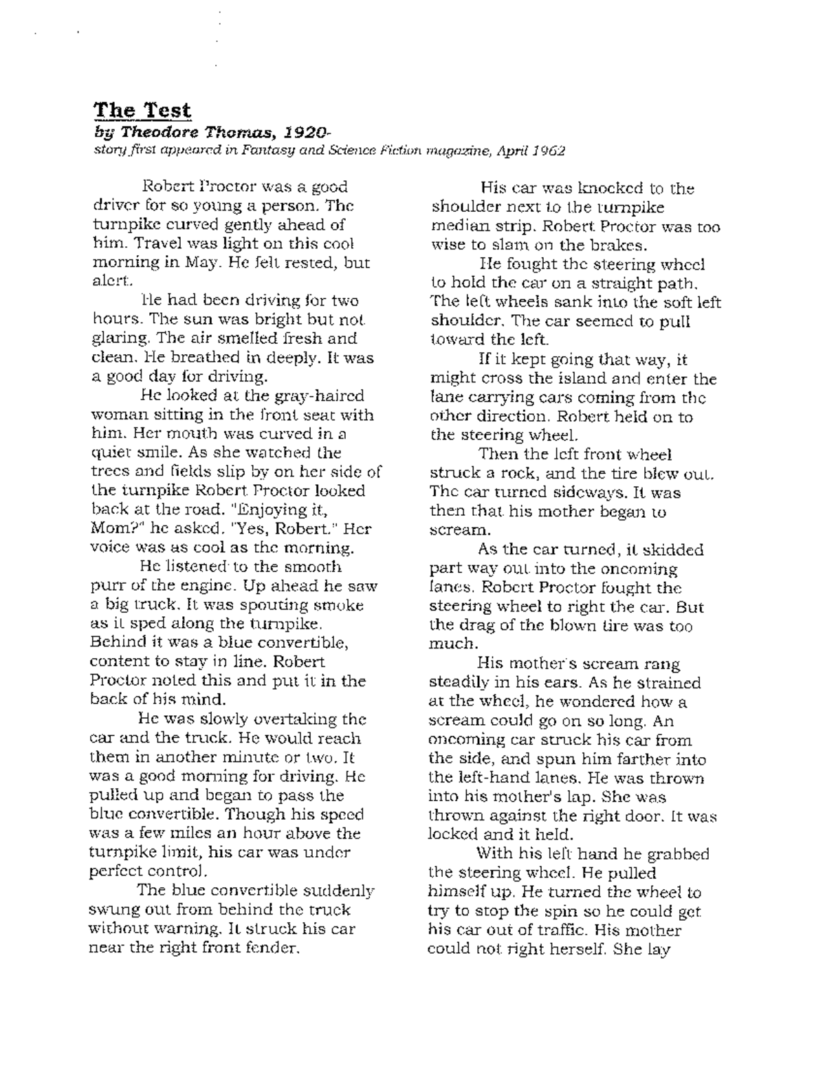 Short Story Analysis: "The Test" by Theodore Thomas - Studocu