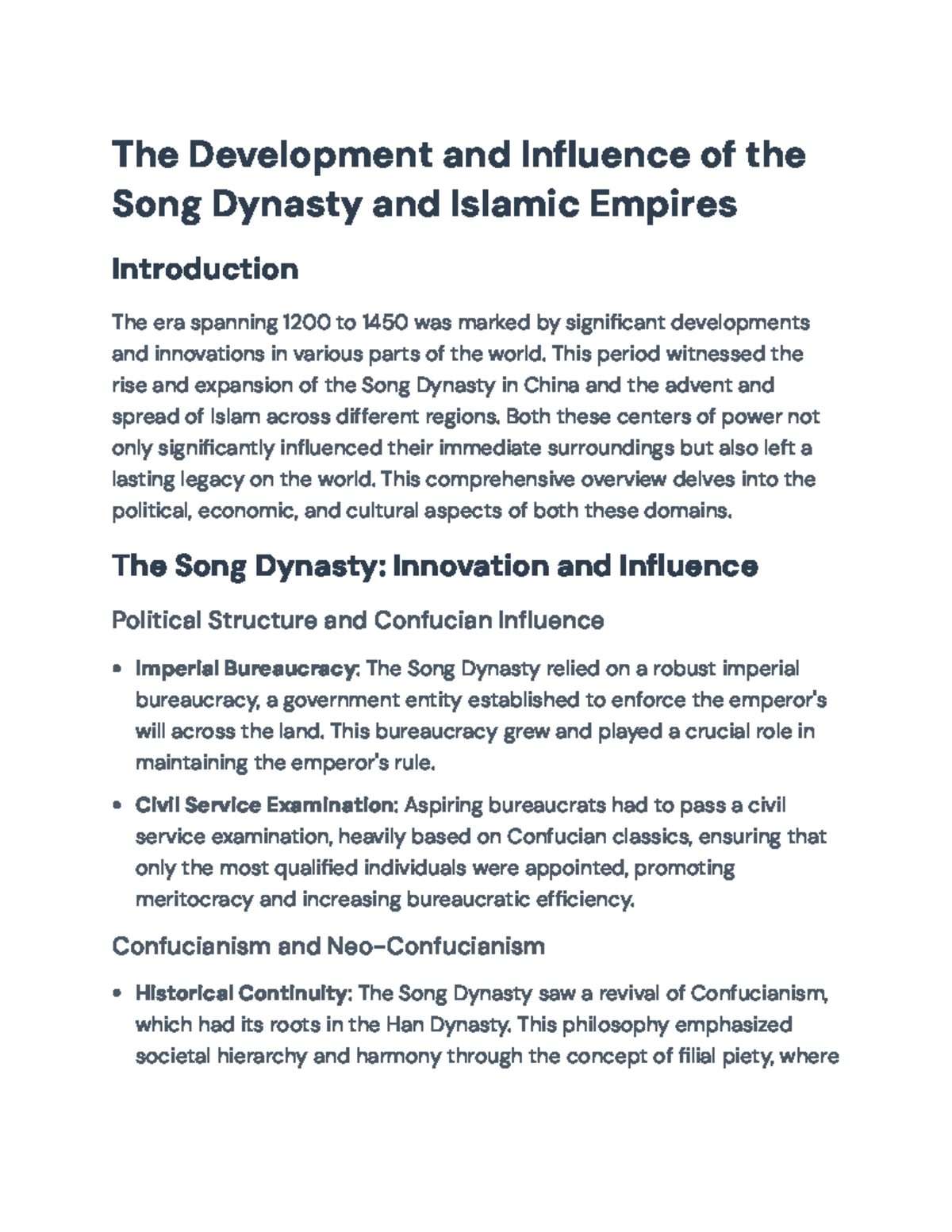 Examining the Song Dynasty and Islamic Empires (1200-1450) Overview ...