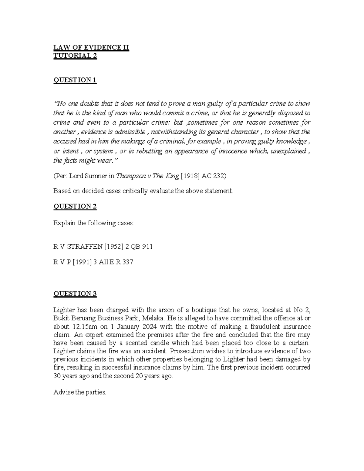 LAW 402: Evidence II - Tutorial 2 Analysis & Case Evaluations - Studocu