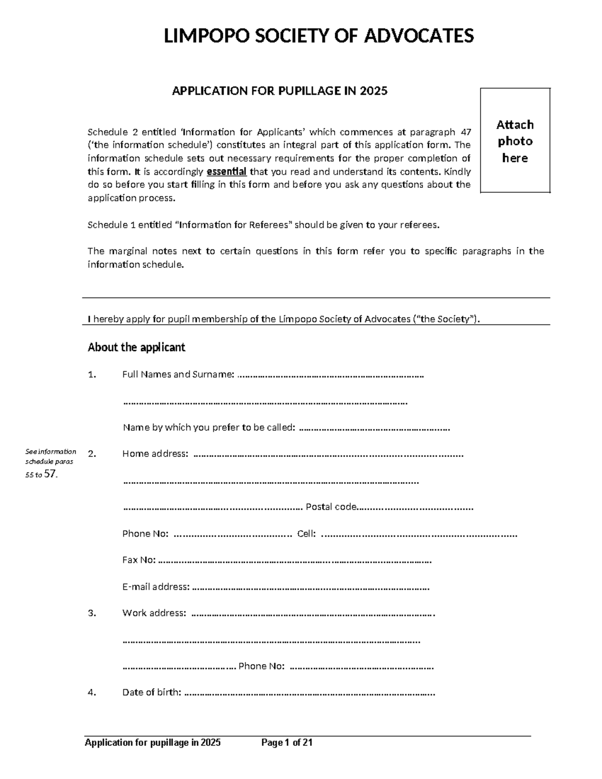 LIMPOPO SOCIETY OF ADVOCATES Pupillage Application Form 2025 - Studocu