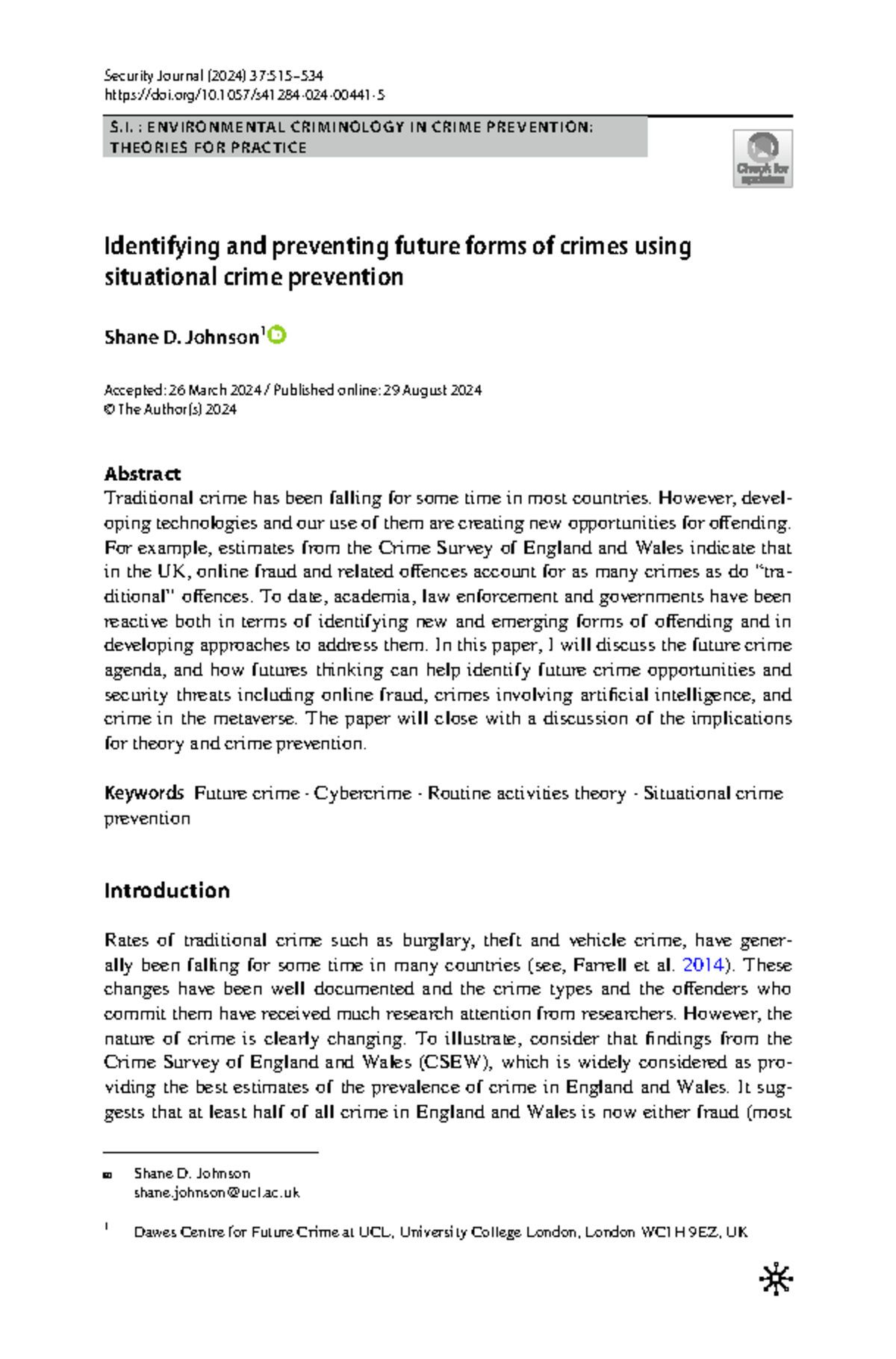 Identifying Future Crimes: Insights on Situational Crime Prevention (CJ ...